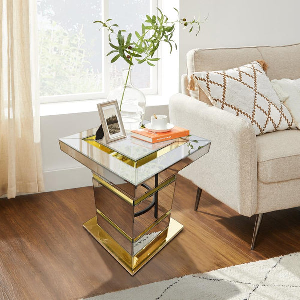 Silver Glass Side Table With Gold Lines | End Tables | RBM Classic Home